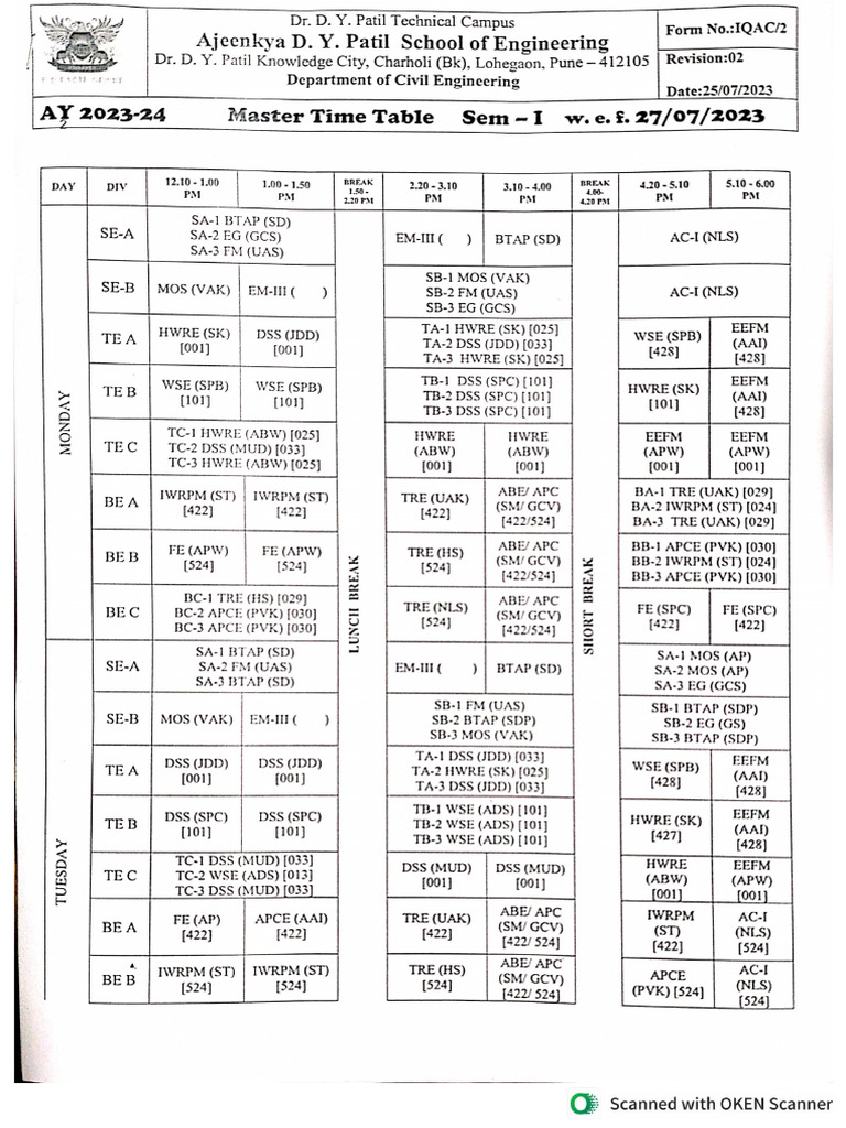 Master Time Table | PDF