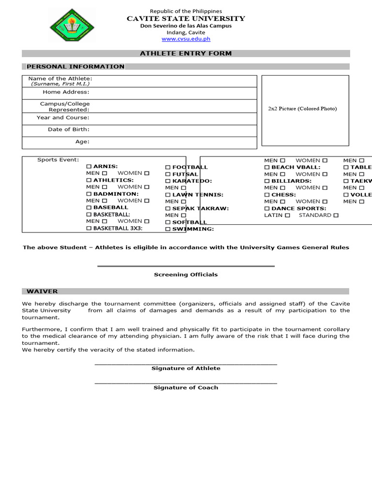 Athlete Entry Form | PDF | Sports | Entertainment