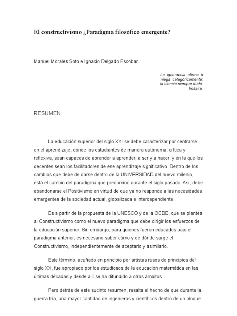 El Constructivismo - Paradigma Filosófico Emergente | PDF ...