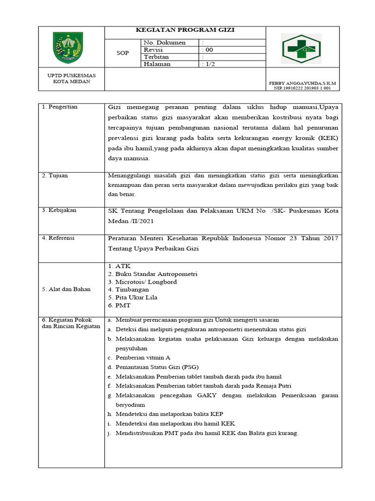 Sop Program Gizi | PDF