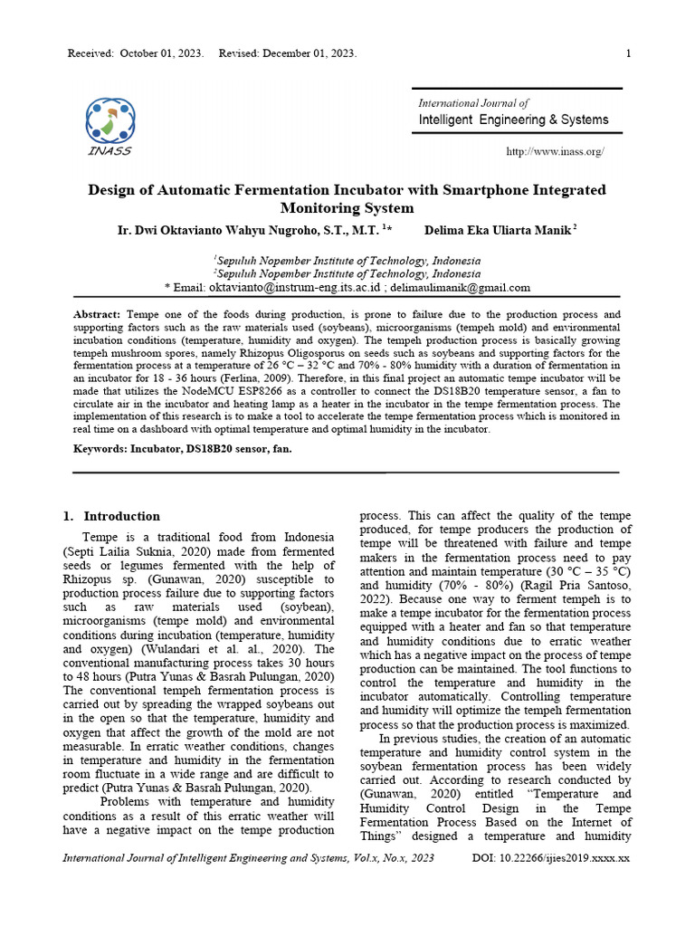 Automatic Tempe Fermentation Incubator | PDF