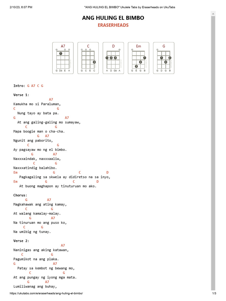 ANG HULING EL BIMBO Ukulele Tabs by Eraserheads On UkuTabs | PDF