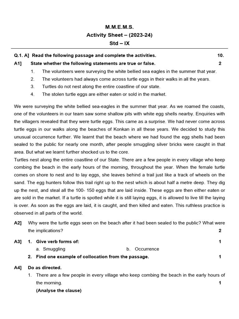 9th English Activity Sheet (Literature) | PDF