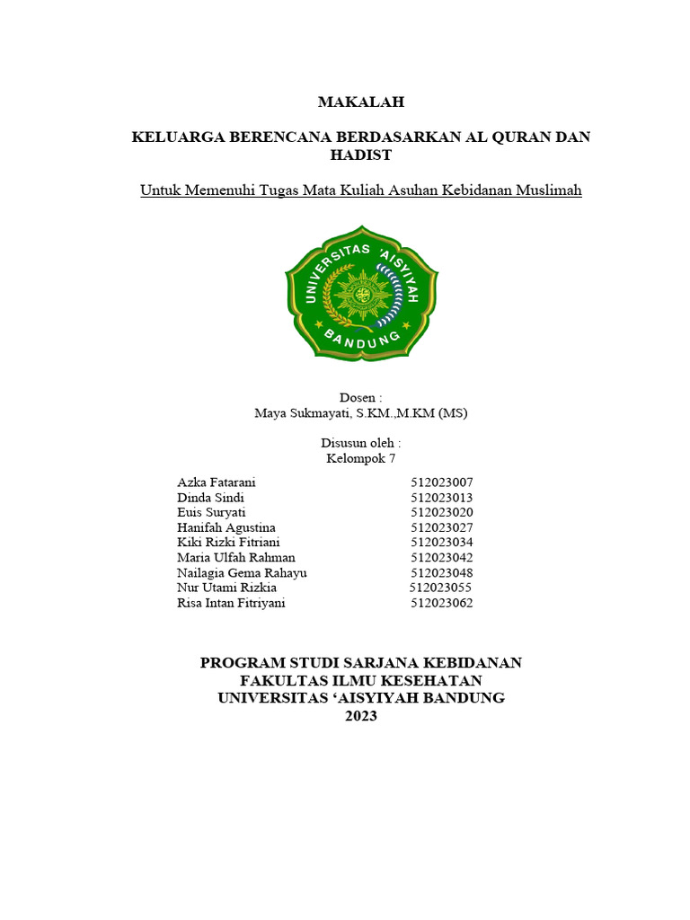 Makalah KB Berdasarkan Al Quran Dan Hadist-1 | PDF