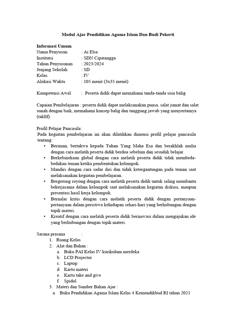 Modul PPL 1.fase B. Menyambut Usia Baligh - Ai Elsa | PDF | Karier ...