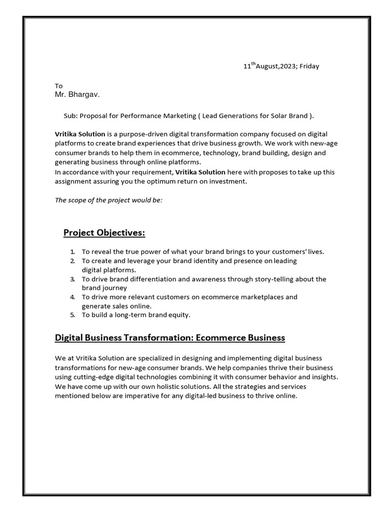 Performance Marketing Proposal for Solar Brand | PDF | Brand | Analytics