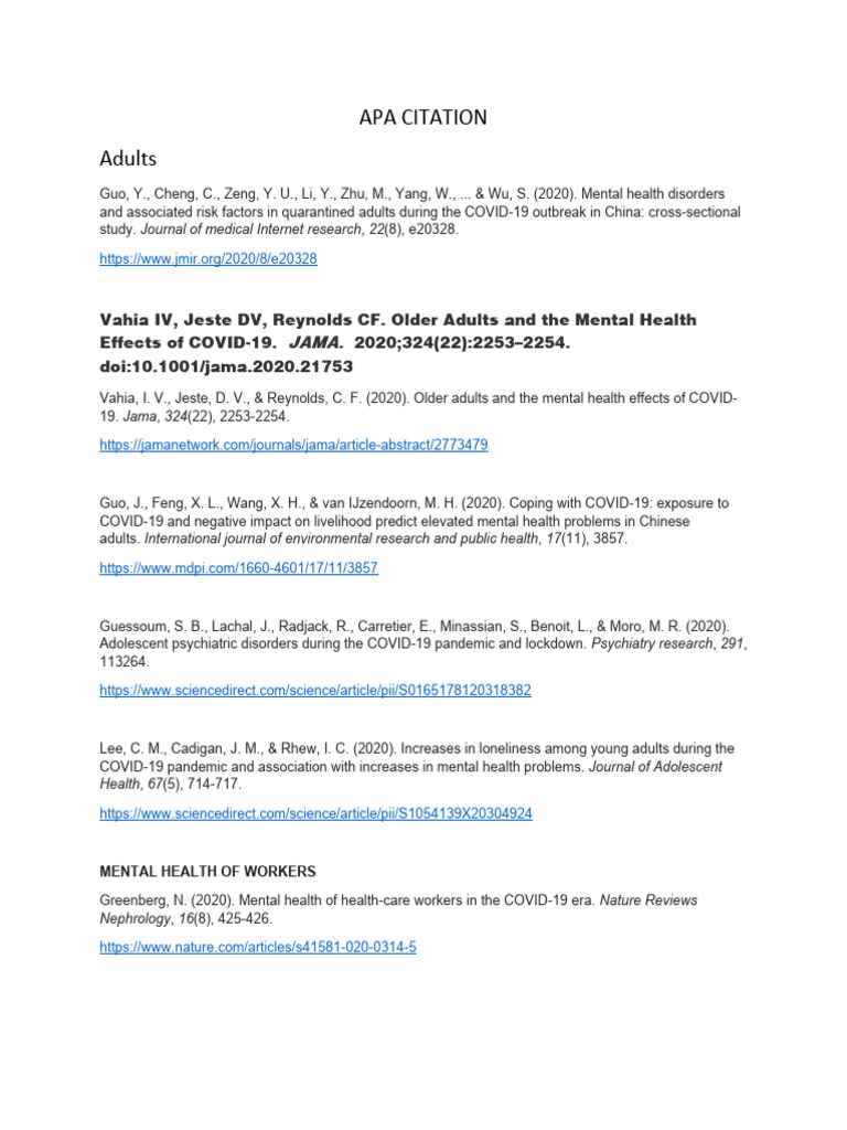 Apa Citation Rsearch | PDF | Mental Disorder | Psychiatry