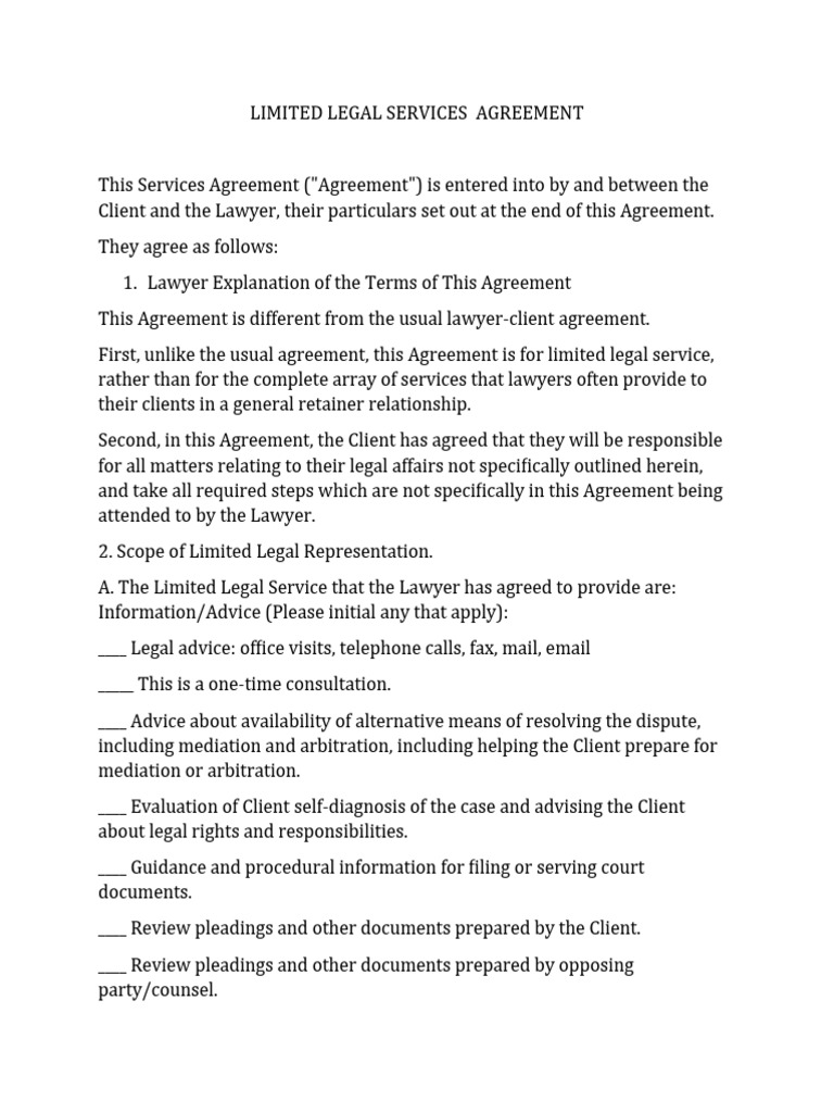 Limited Legal Services Agreement | PDF | Lawyer | Discovery (Law)