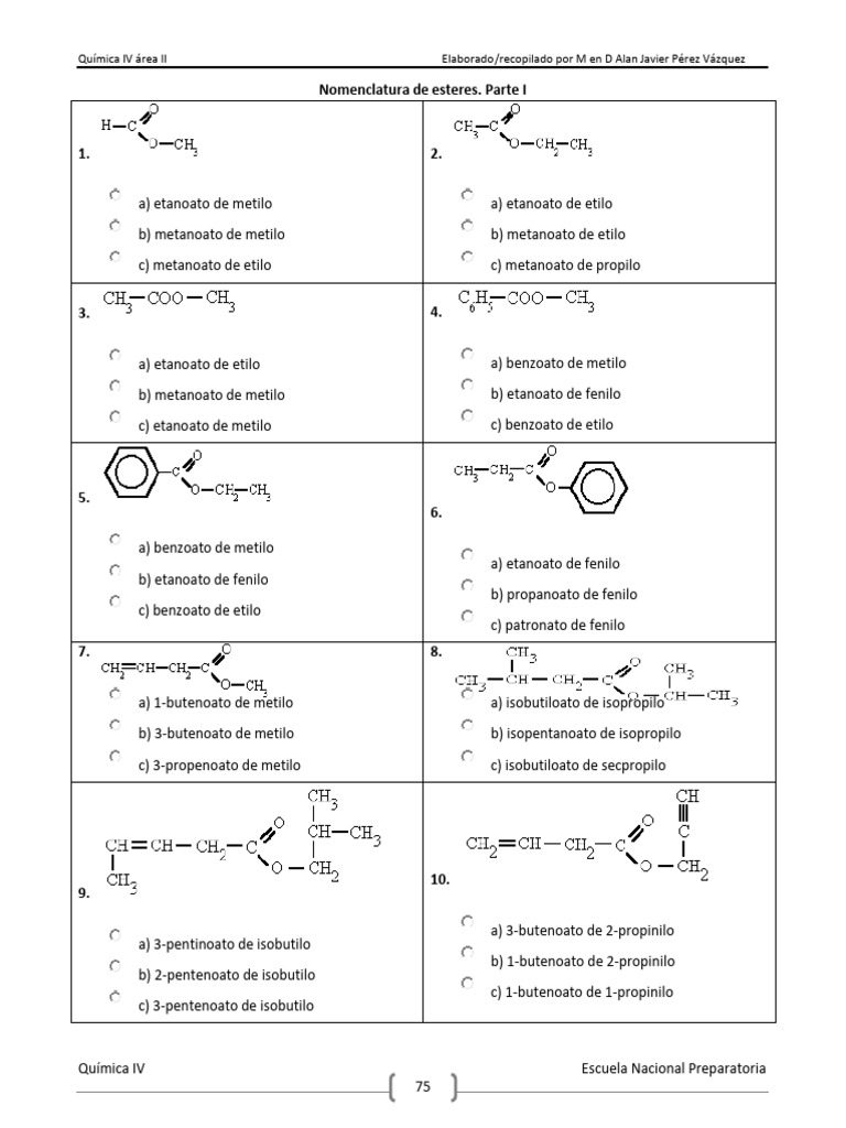 Nomenclatura de Ésteres para Preparatoria | PDF