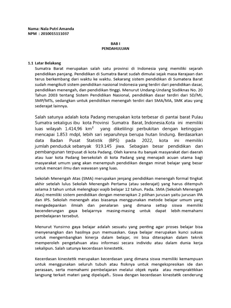 Nama: Nala Putri Amanda NPM: 2010015111037 Bab I Pendahuluan | PDF | Kesehatan Holistik | Sains ...