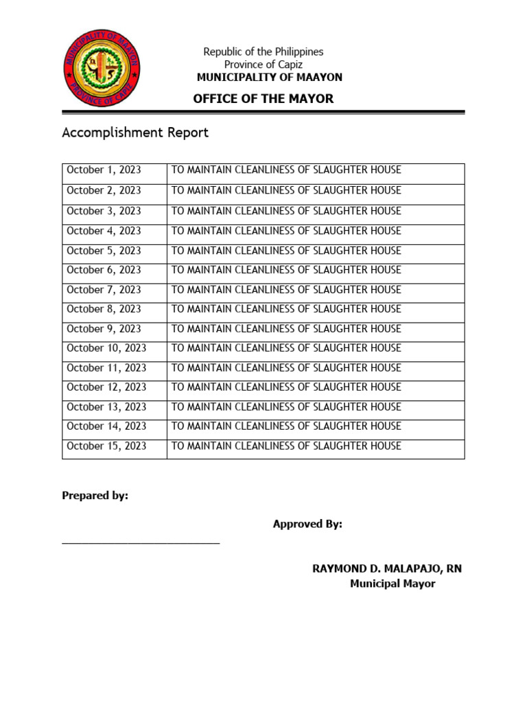 Accomplishment Report (Slaughter Haws) | PDF