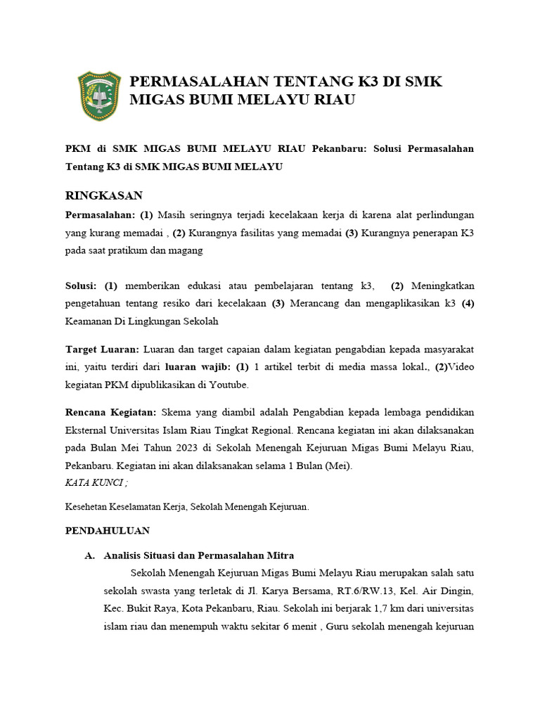Proposal K3 SMK Migas Bumi Melayu Riau-1 | PDF | Bisnis | Komputer