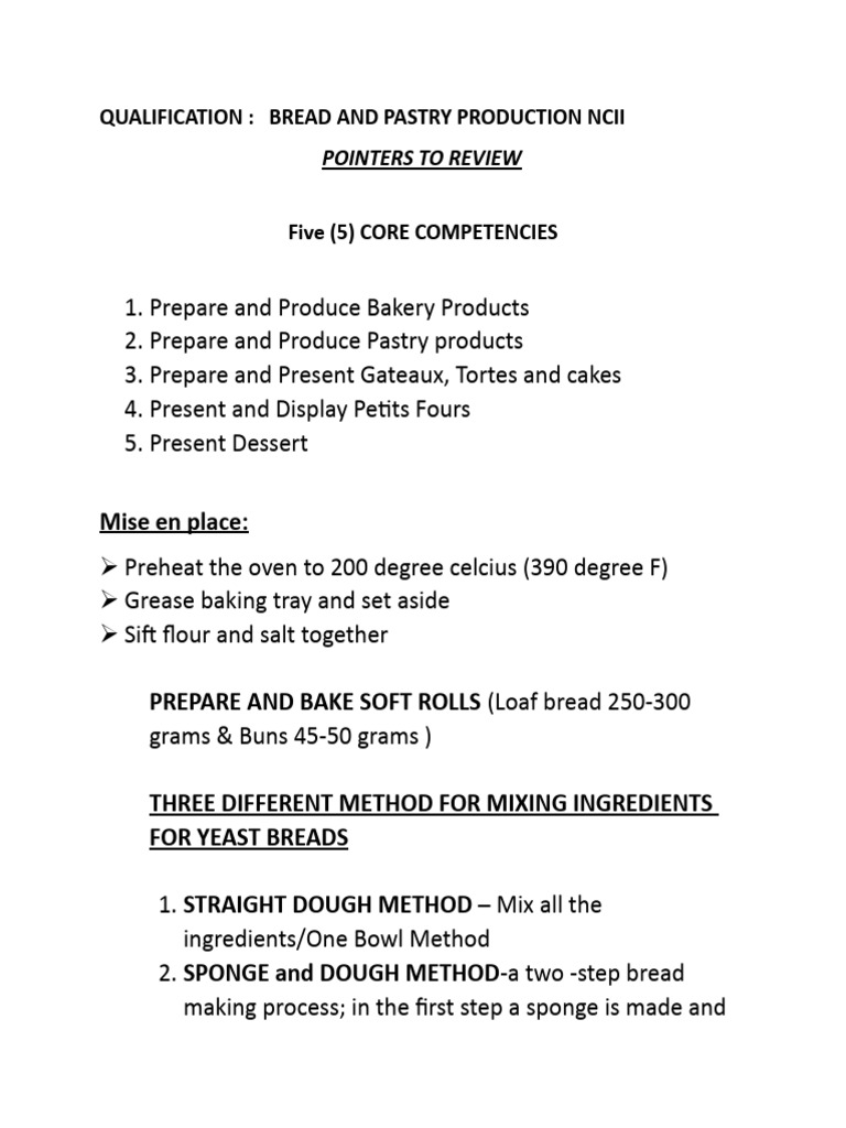 BPP Ncii Pointers To Review | PDF | Breads | Cakes