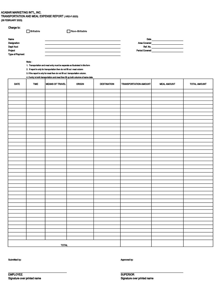 2 TMERF Transportation and Meal Expense Report Form | PDF | Payroll ...