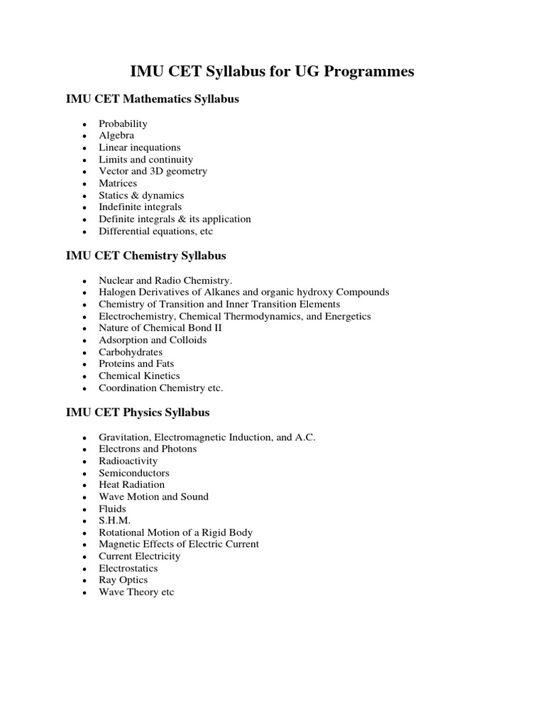 IMU CET UG Syllabus | PDF IMU CET UG Syllabus | PDF