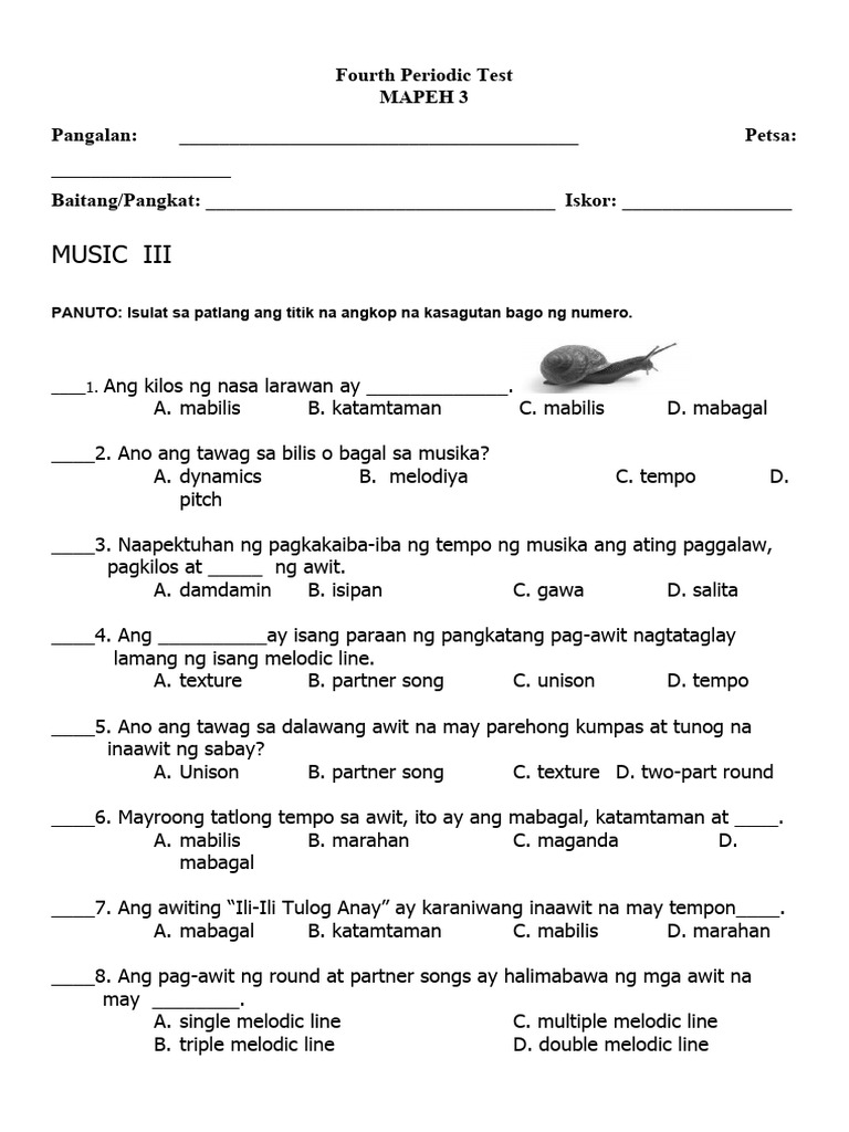MAPEH3 4th Quarter Test | PDF