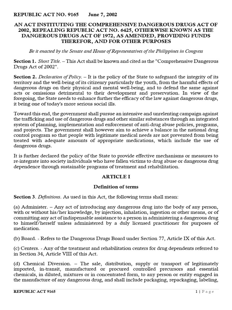 Republic Act No 9165 | PDF | Psychoactive Drugs | Opium