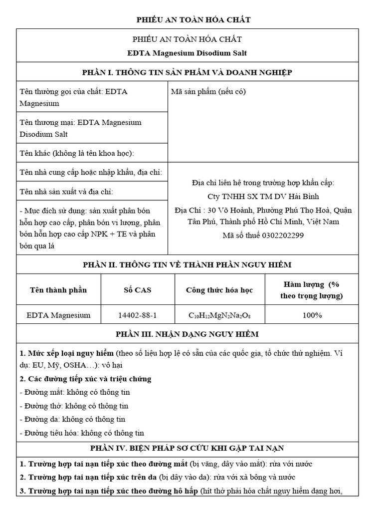 MSDS of EDTA MG | PDF