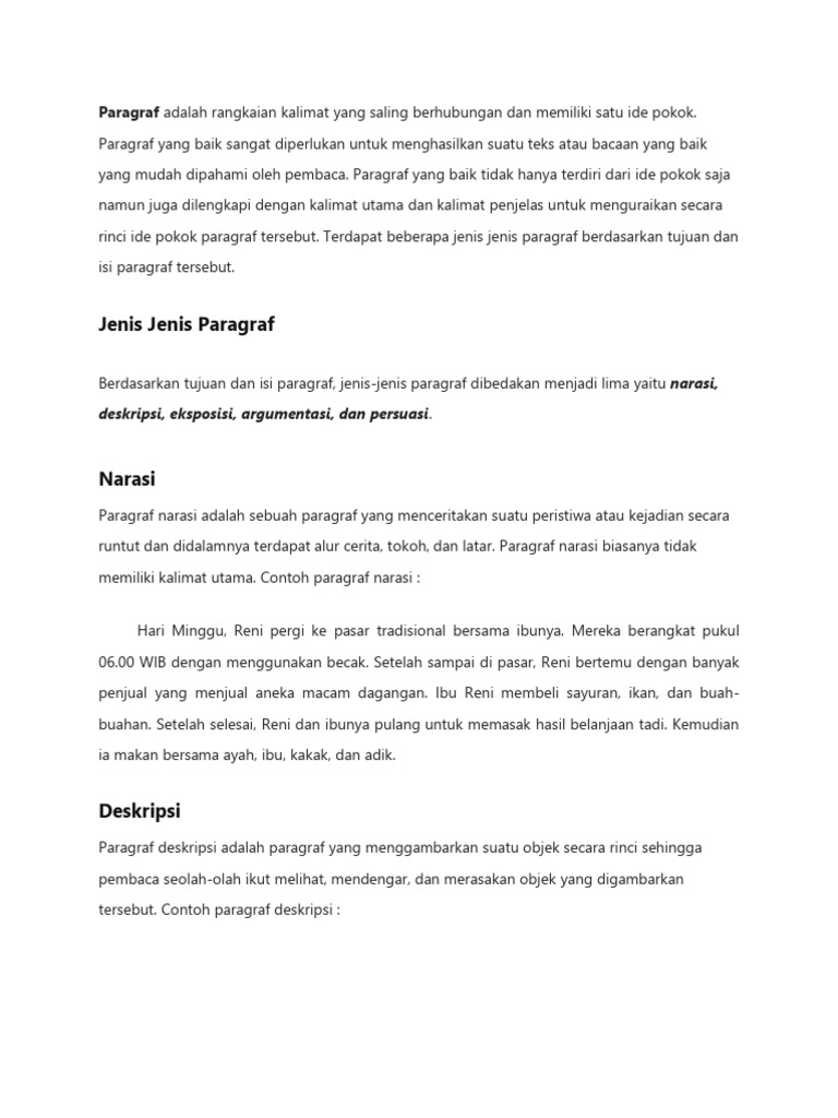 Materi Bahasa Indonesia - Jenis-Jenis Paragraf | PDF | Kajian Bahasa Asing