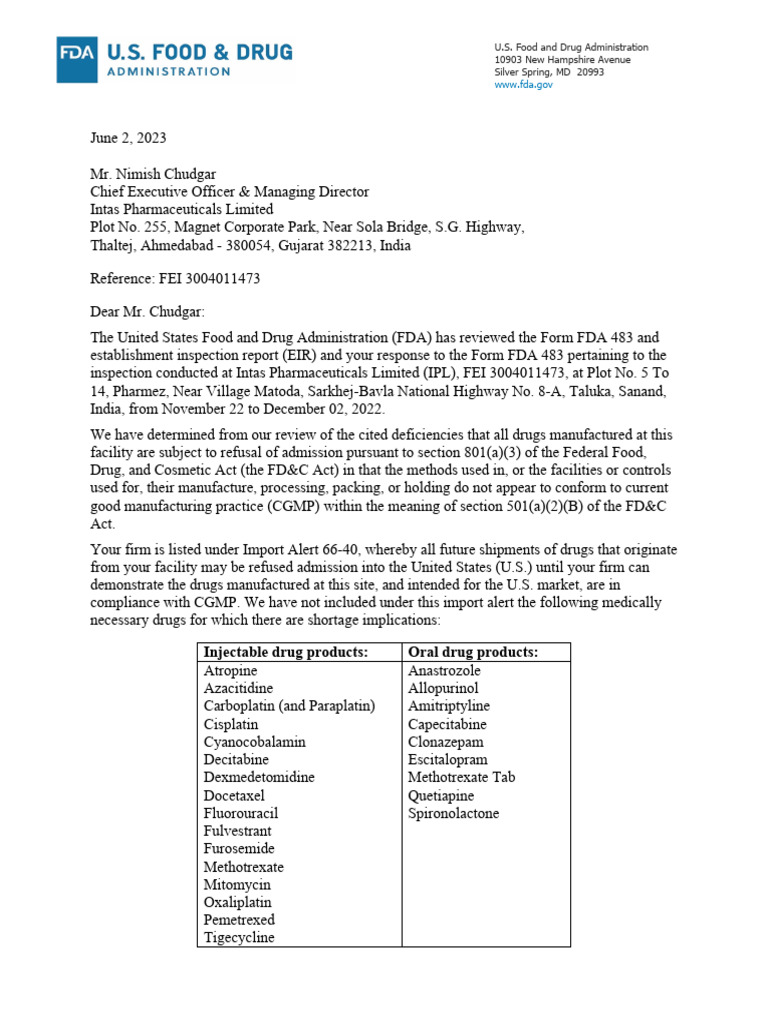 FDA Report | PDF | Food And Drug Administration | Federal Food