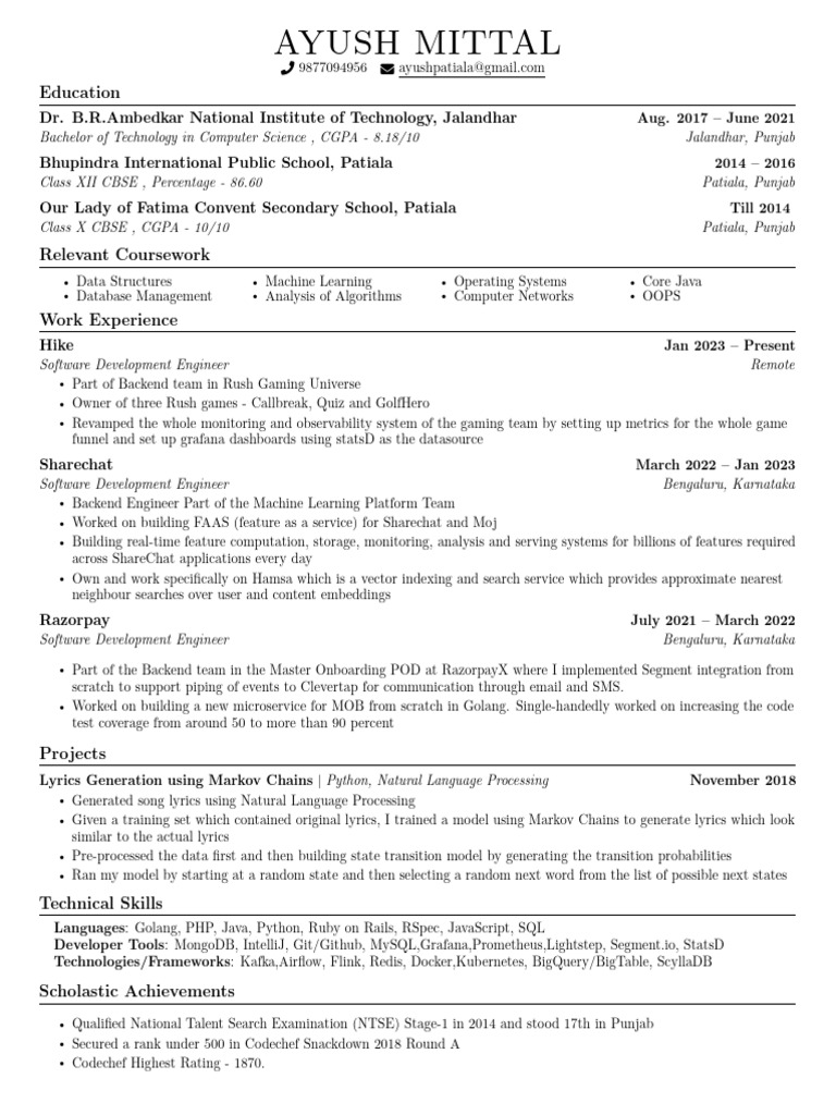 Ayush Resume | PDF | Software | Machine Learning Ayush Resume | PDF | Software | Machine Learning