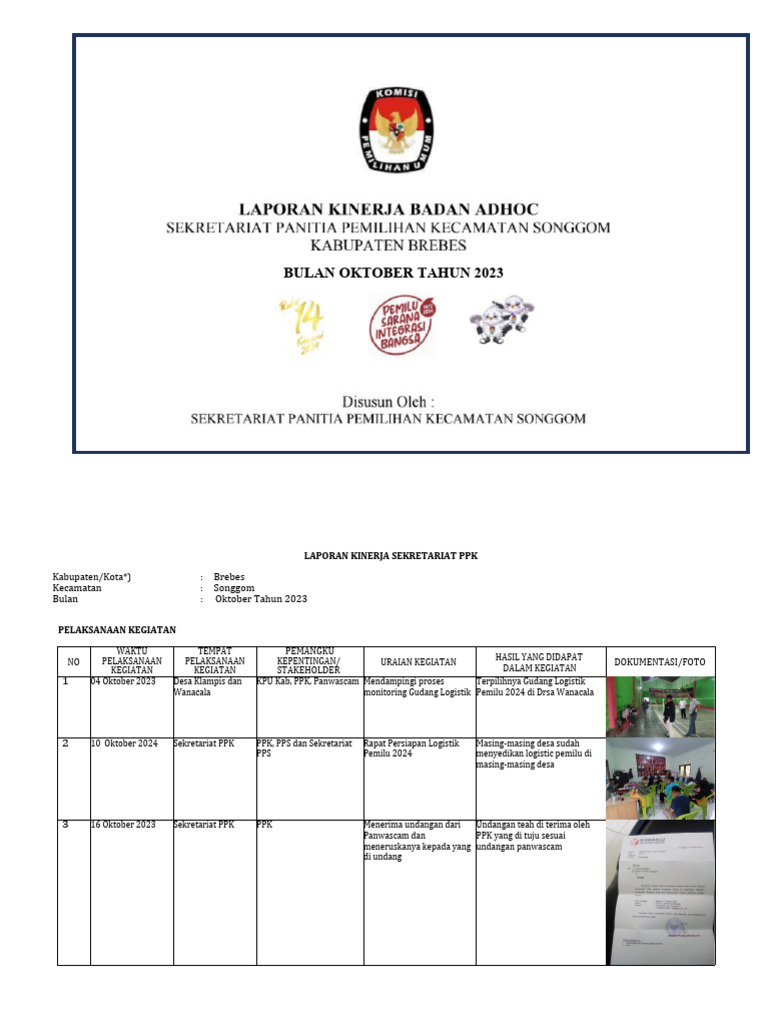 SONGGOM Laporan Kinerja Sekretariat PPK OKTOBER | PDF
