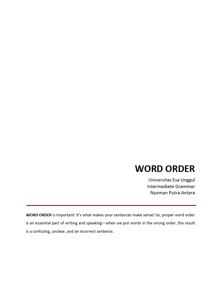 Online Class VI - Words Order | PDF | Adverb | Subject (Grammar)