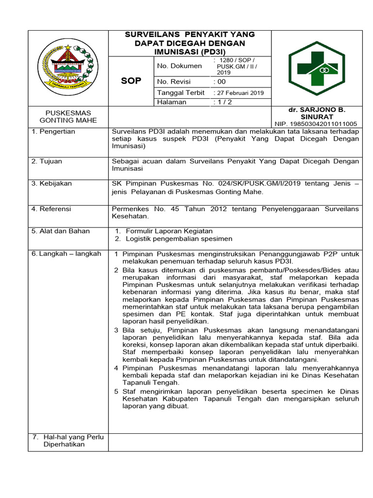 2.6.5 Ep 2 Sop Suveilans Pd3i | PDF