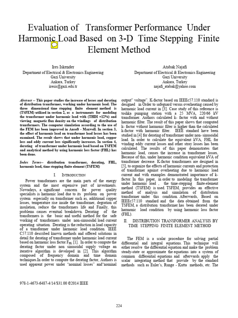 Iskender Y Najafi 2014 Evaluation Of Transformer Performance Under