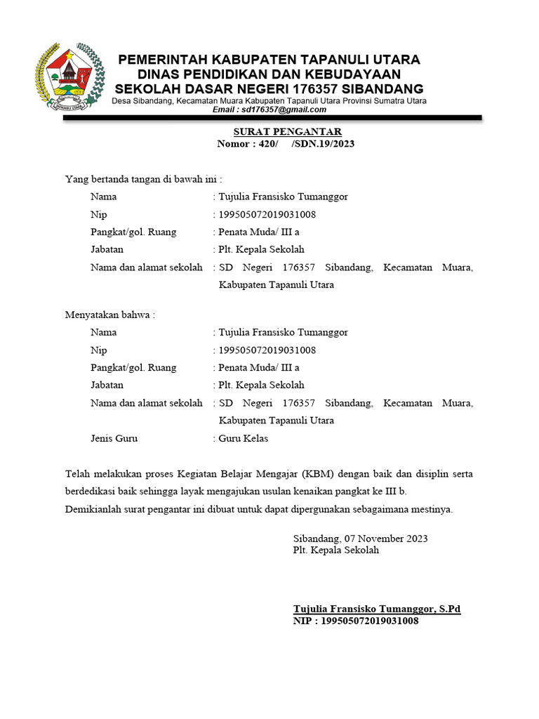 Surat Keterangan Kenaikan Pangkat | PDF