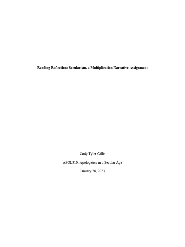 Reading Reflection Secularism, A Multiplication Narrative Assignment | PDF