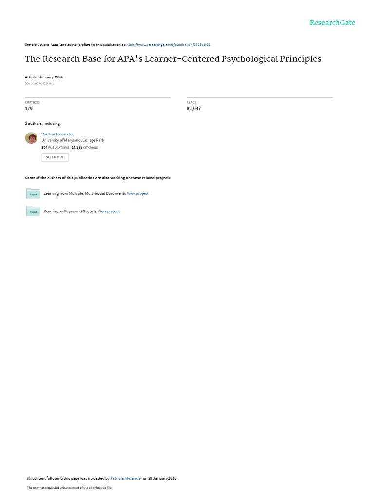 APA Learner-Centered Principles Research | PDF | Learning | Motivational