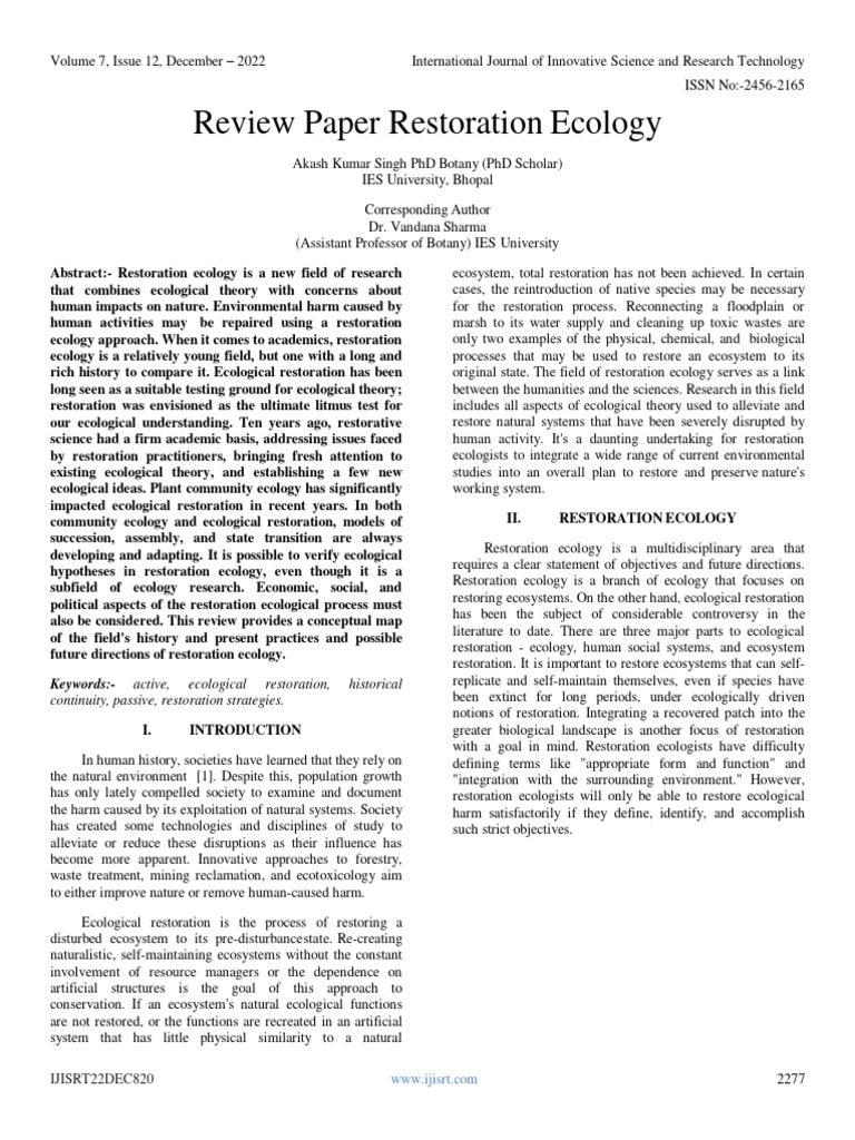Review Paper Restoration Ecology | PDF