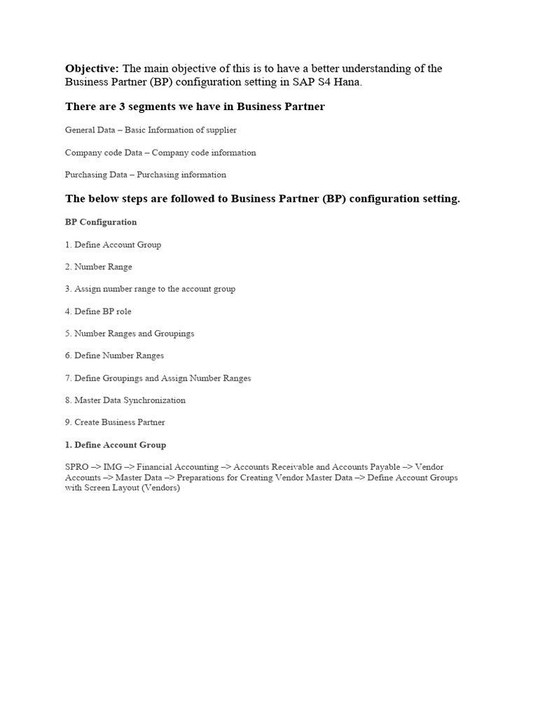 Business Partner (BP) Configuration Setting in SAP S4 Hana | PDF | Accounts Payable | Computer ...