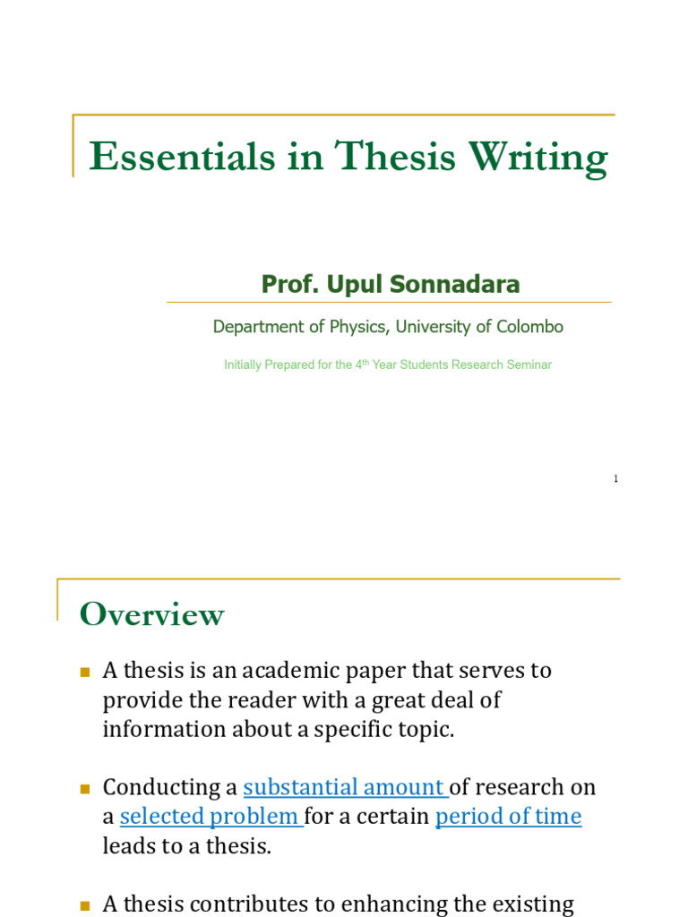 Essentials in Thesis Writing Pro Sonnandara | PDF | Thesis | Abstract ...
