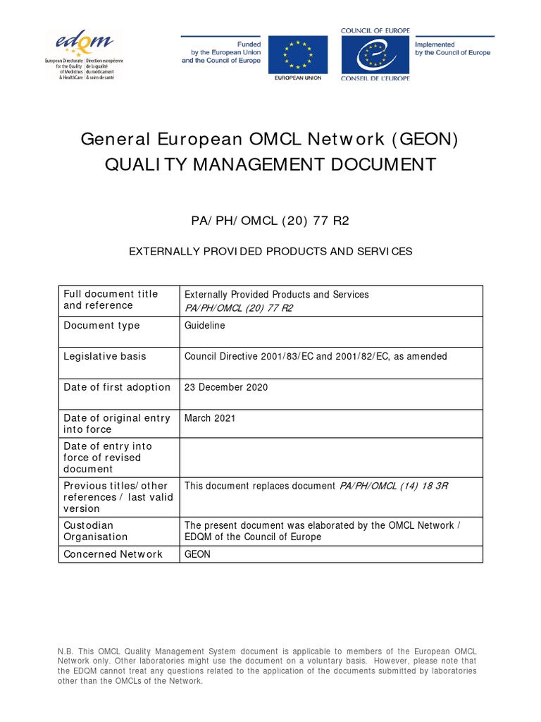 Externally Provided Products and Services PA PH OMCL (20) 77 R2 | PDF ...