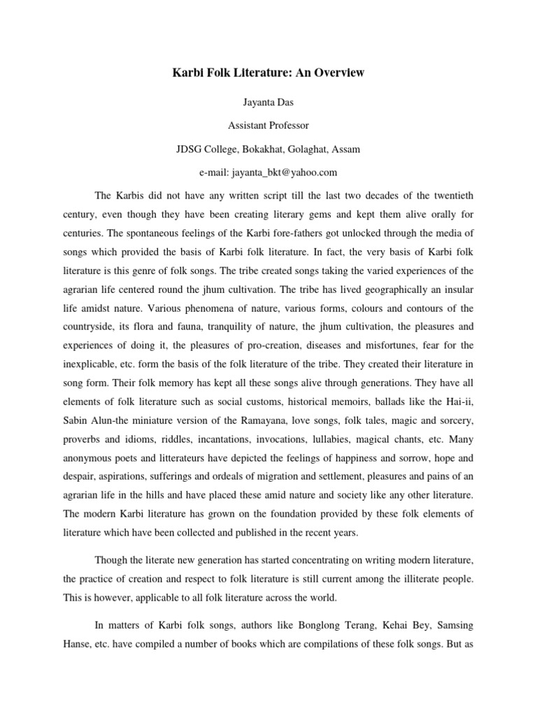 Karbi Folk Literature An Overview | PDF | Folklore | Folk Music