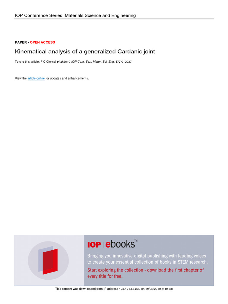 Kinematic Analysis of Cardanic Joints | PDF | Kinematics | Cartesian ...