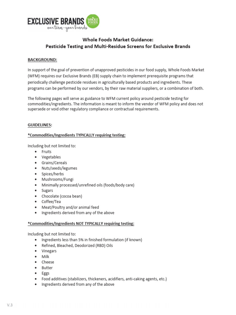 WFM Pesticide Guidance Document | PDF | Foods | Pesticide
