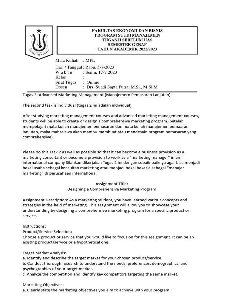 Comprehensive Marketing Program Design | PDF | Marketing | Evaluation