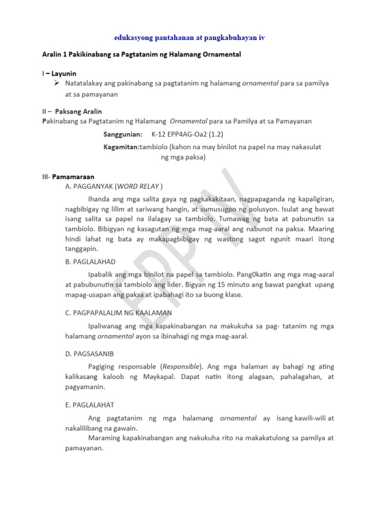 DETAILED LP SA EPP IV (Agriculture) | PDF