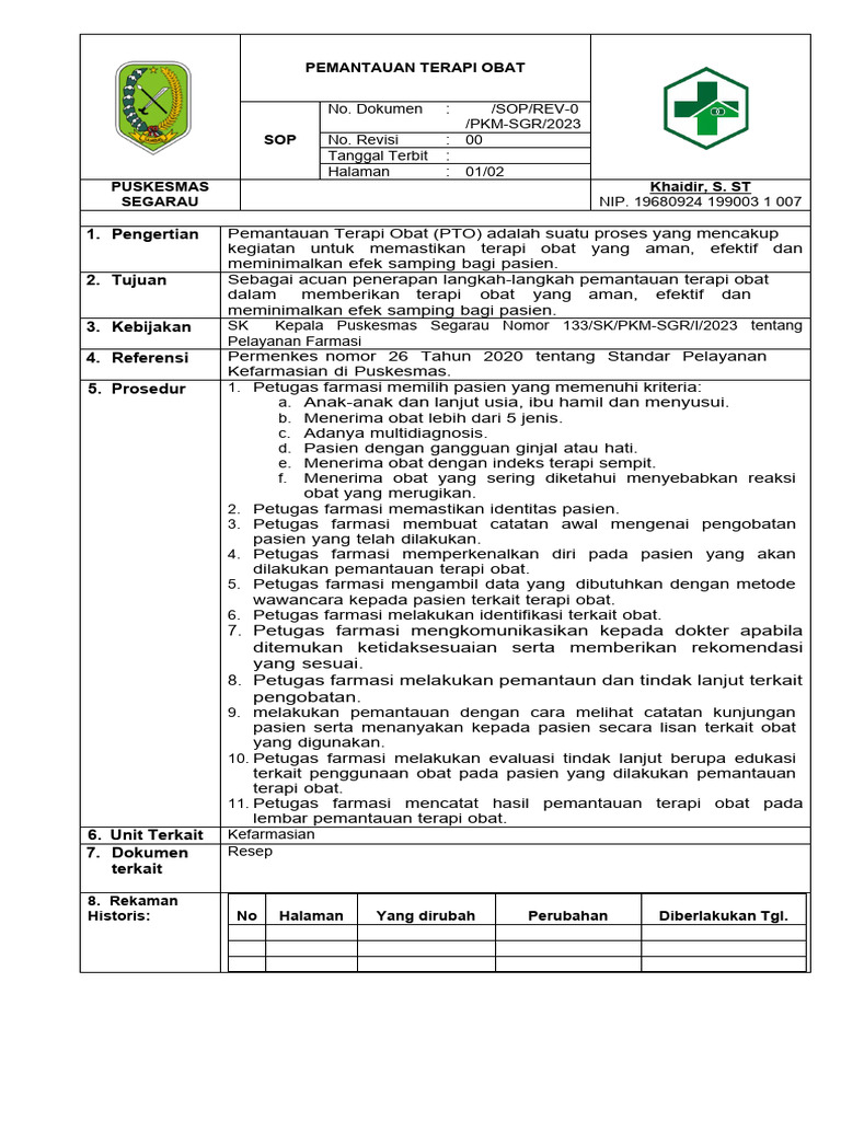 Sop Pemantauan Terapi Obat Fixx | PDF