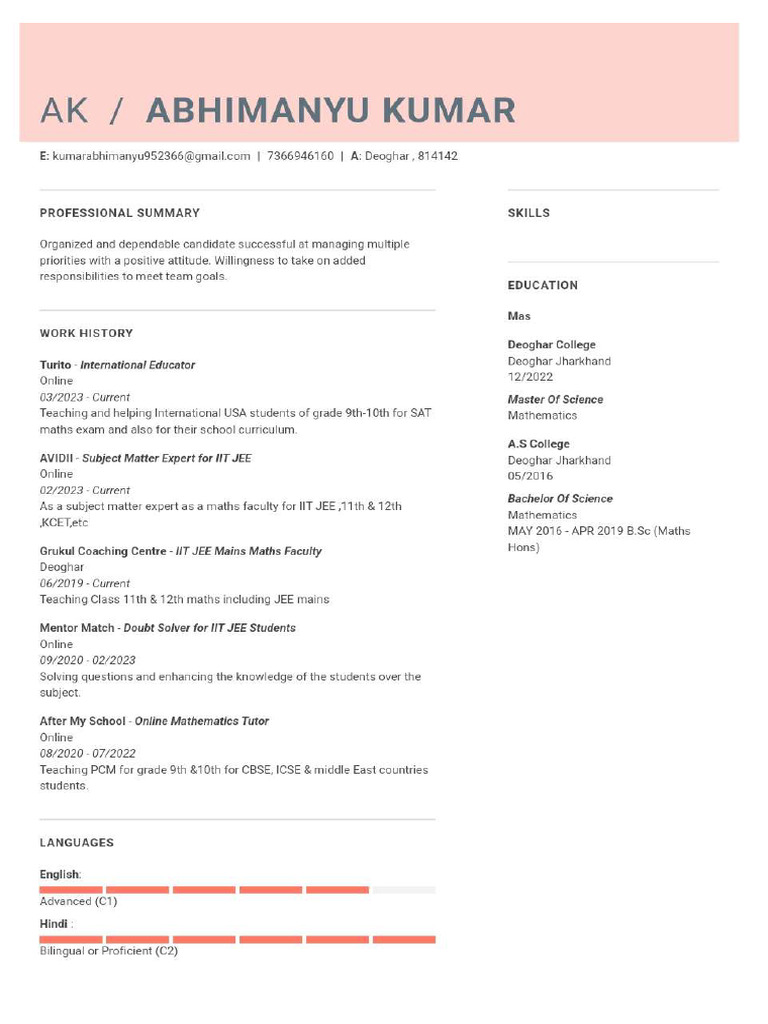Resume Abhimanyu Kumar | PDF