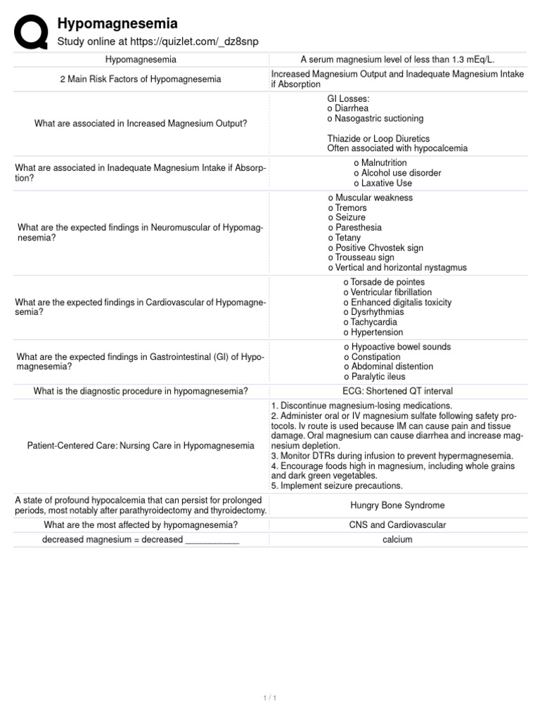 Q Hypomagnesemia | PDF | Clinical Medicine | Medical Specialties