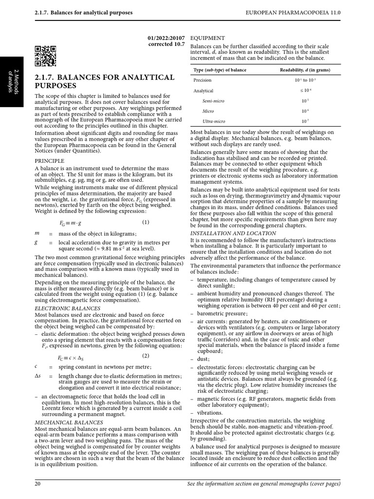 Analytical Balances in Pharmacopeia | PDF | Weighing Scale | Weight