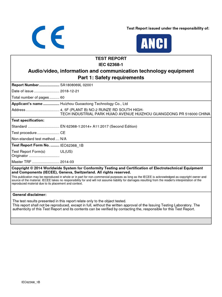 LVD Test Report 62368 1 | PDF | Insulator (Electricity) | Mains Electricity