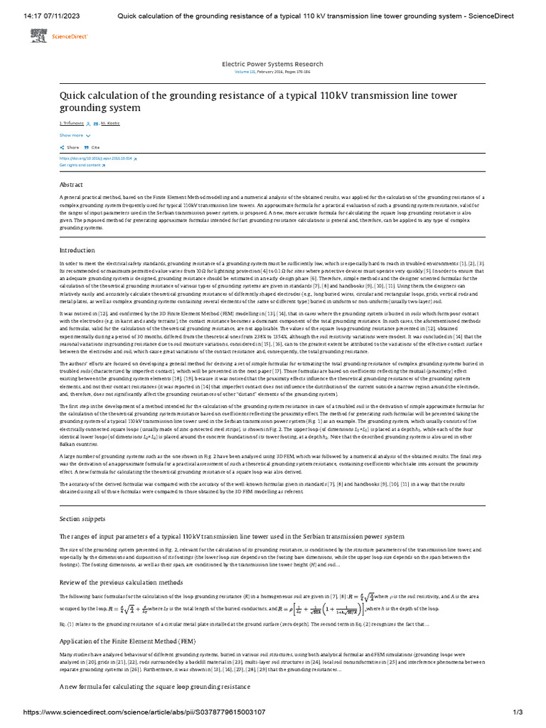 Quick Calculation of The Grounding Resistance of A Typical 110 KV ...