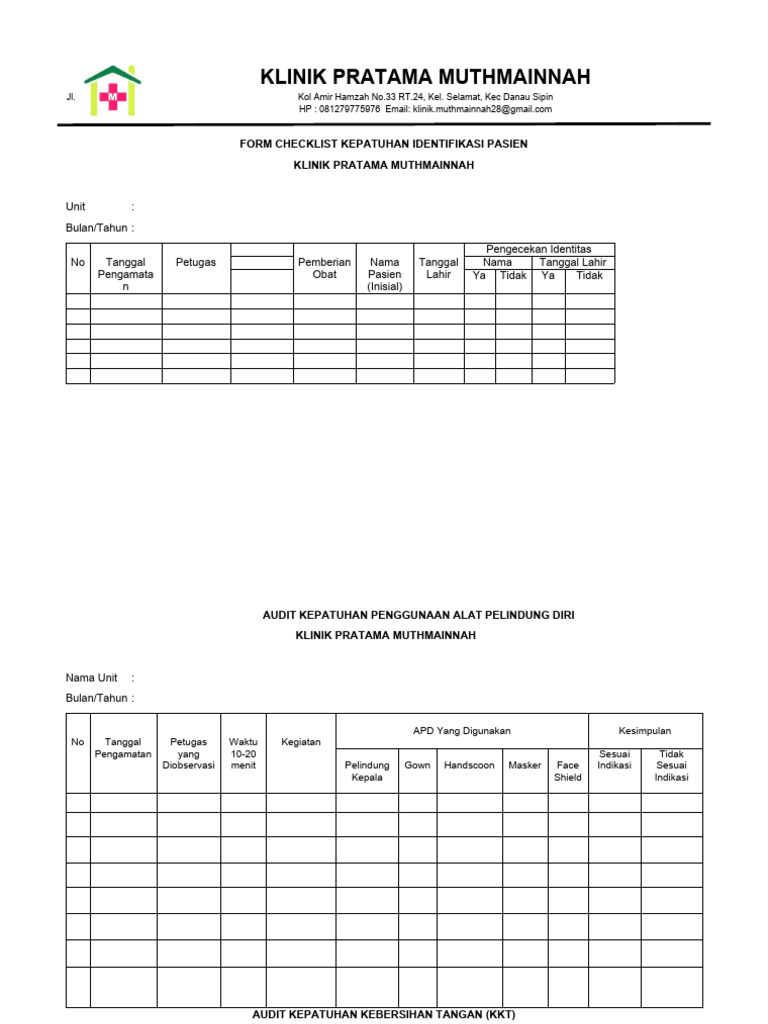 Checklist Kepatuhan Identifikasi Pasien | PDF