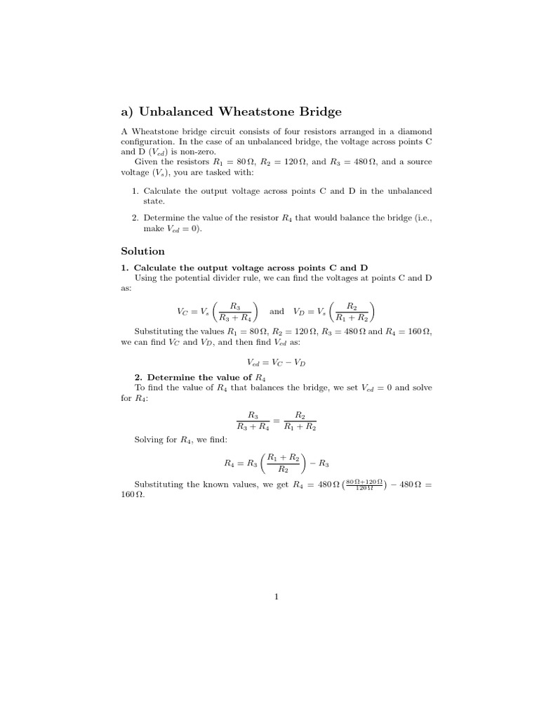Unbalanced Wheatstone Bridge | PDF