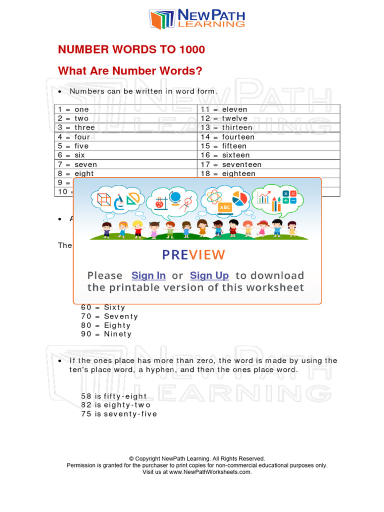 Study Guide Math Grade 3 Number Words To 1 000 | PDF | Copyright | All ...
